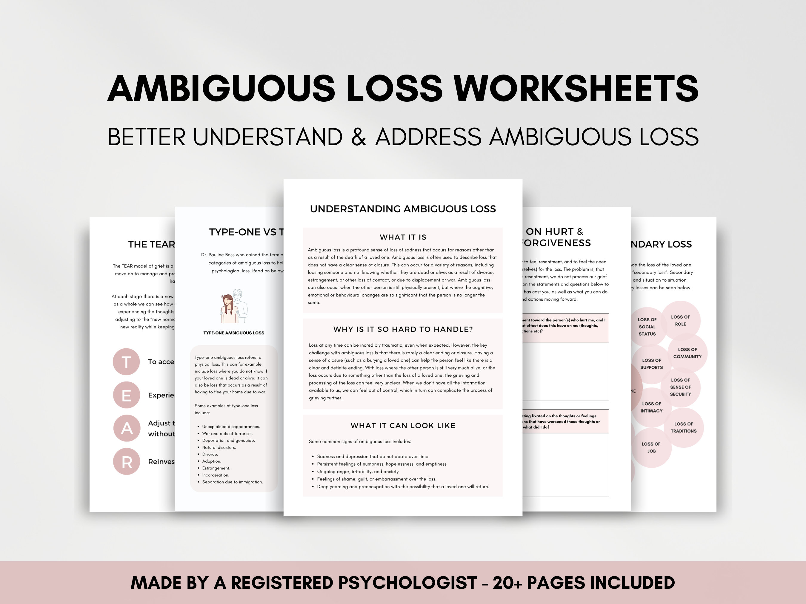 Ambiguous Loss Worksheets for Understanding Ambiguous Grief and Loss, Grief Worksheets for ...