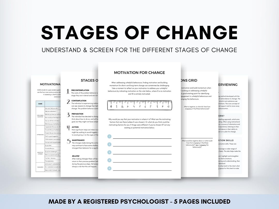 Stages of Change Motivational Interviewing Therapy Education Worksheets ...