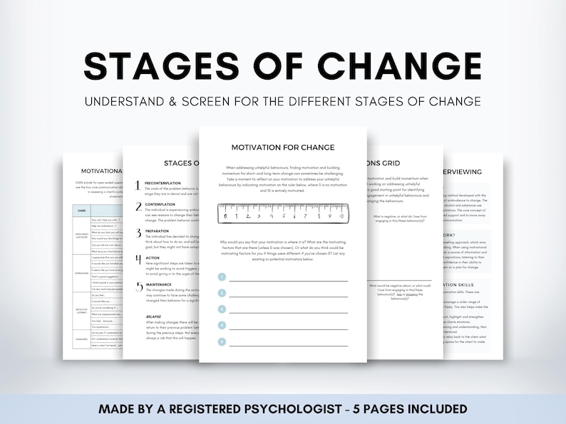 Stages of Change Worksheets: Motivational Interviewing, OARS Questions ...