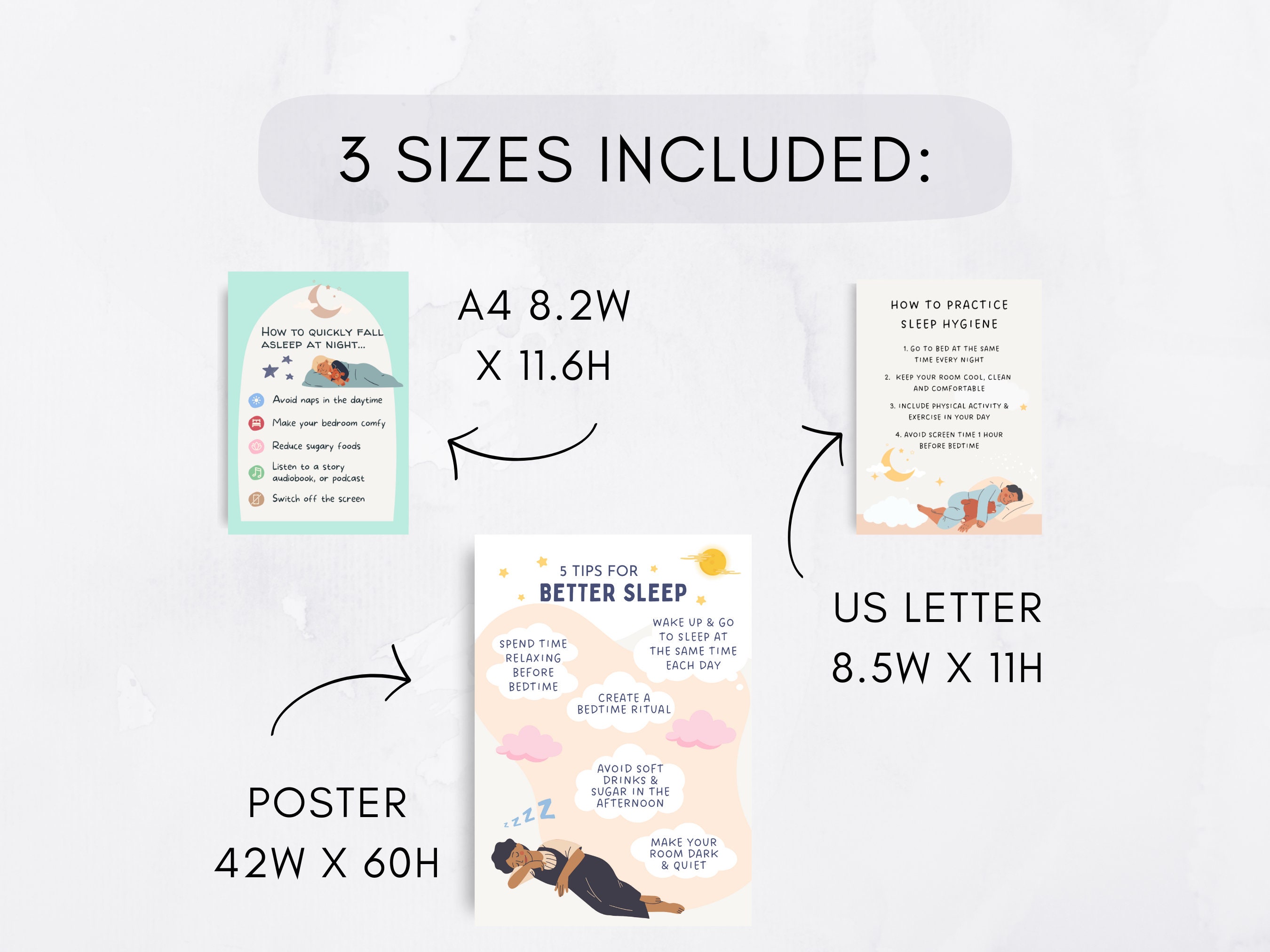 Sleep Hygiene for Kids, Better Sleep Poster Bundle for Children, Child ...