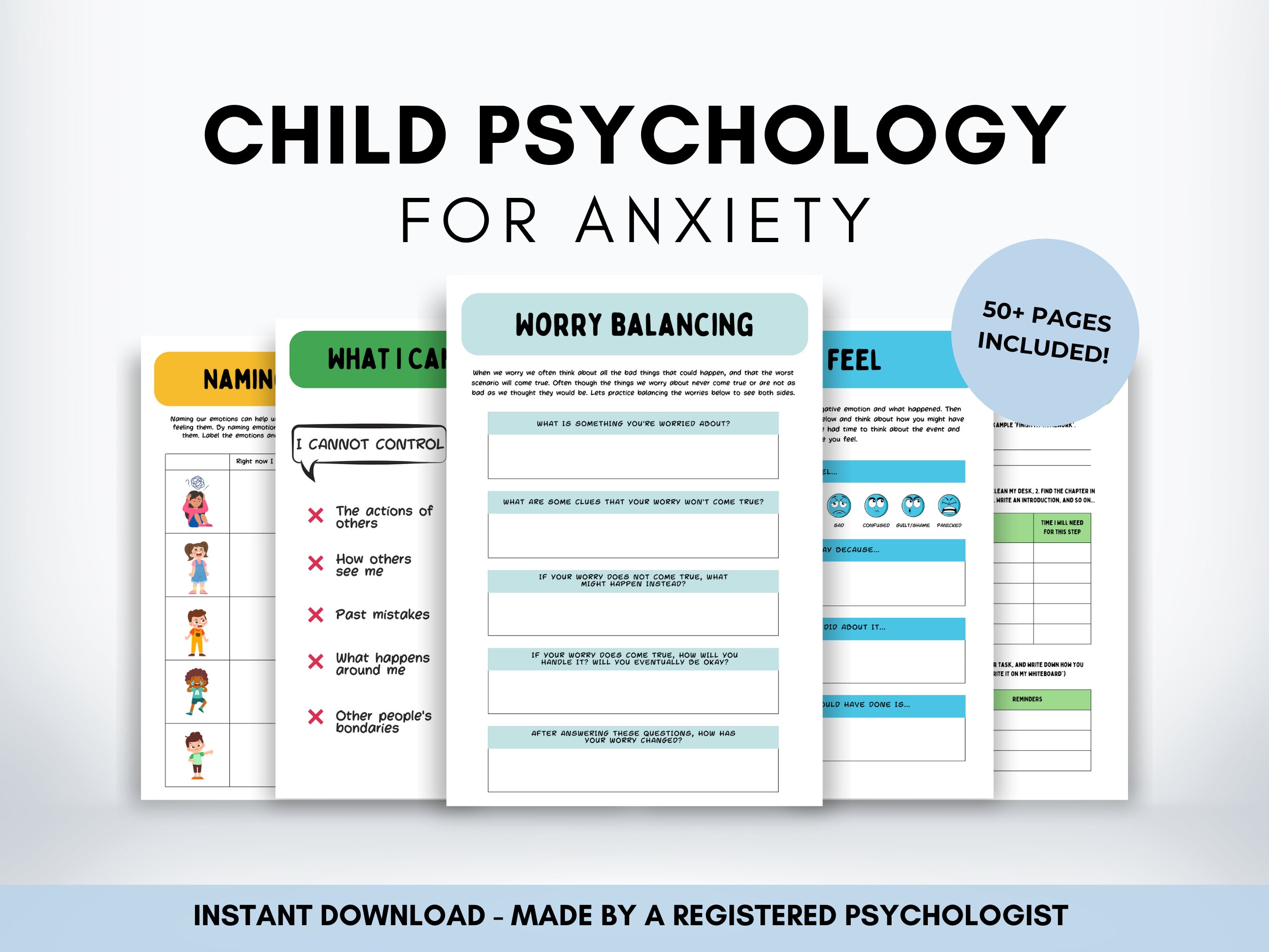 Child Psychology Bundle, Anxiety Worksheets for Kids, Childrens Mental ...