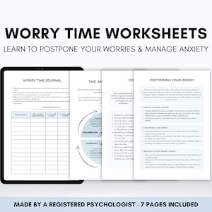 Worry Time Therapy Worksheets: Anxiety & Mindfulness (counseling ...