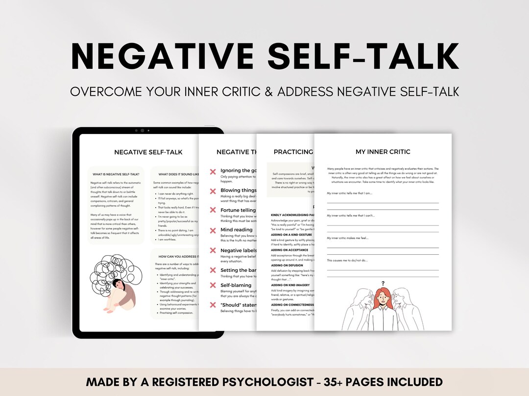 Negative Self Talk Therapy Worksheets for Overcoming Inner Critic ...