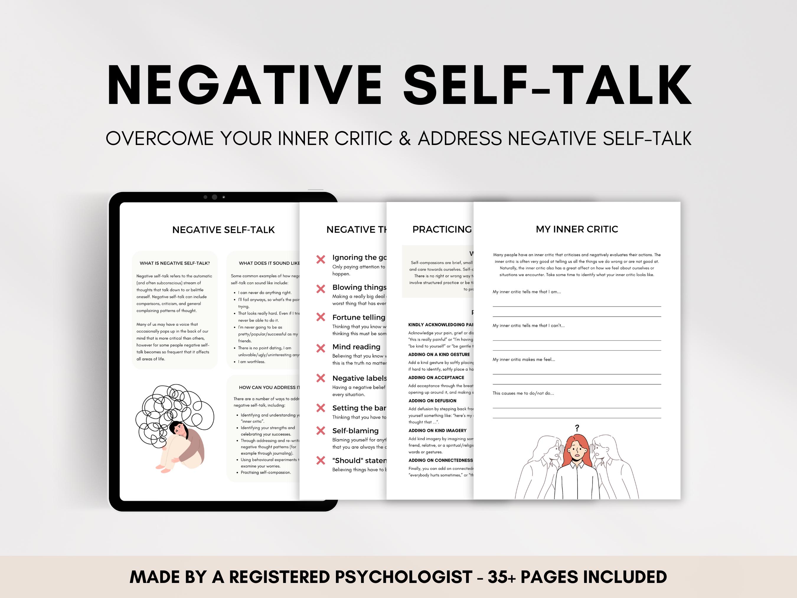 Negative Self Talk Therapy Worksheets for Overcoming Inner Critic ...