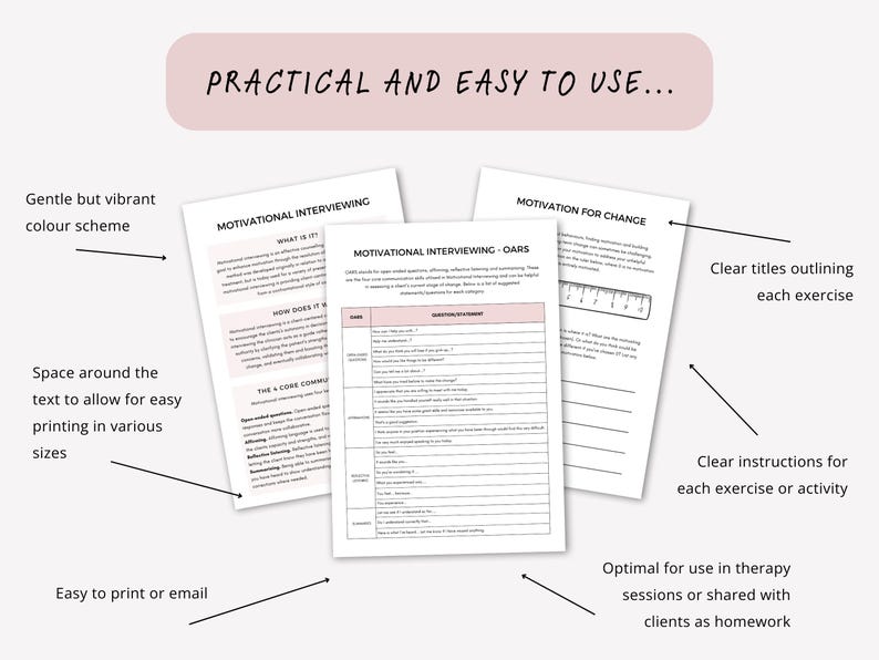 Therapy Worksheets With Motivational Interviewing and Stages of Change ...