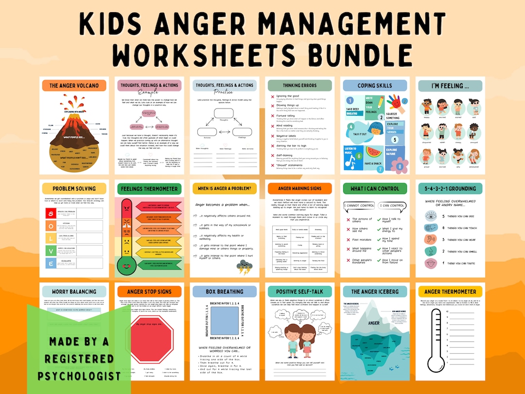 Anger Worksheets Kids Therapy Bundle Kids Anger Management - Etsy