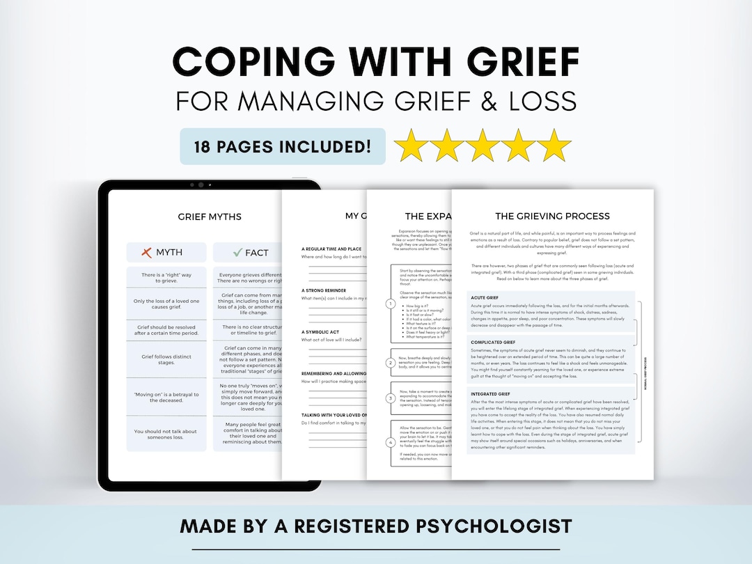 Grief Therapy Worksheets for Adults: Coping Skills & Journal (printable ...