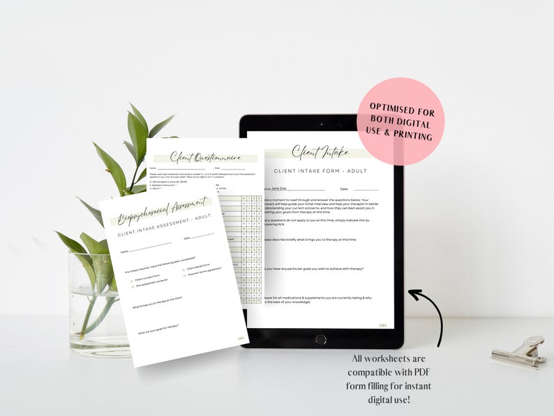 Therapy Client Intake Forms Bundle: Counselor Assessment (PDF & Canva ...