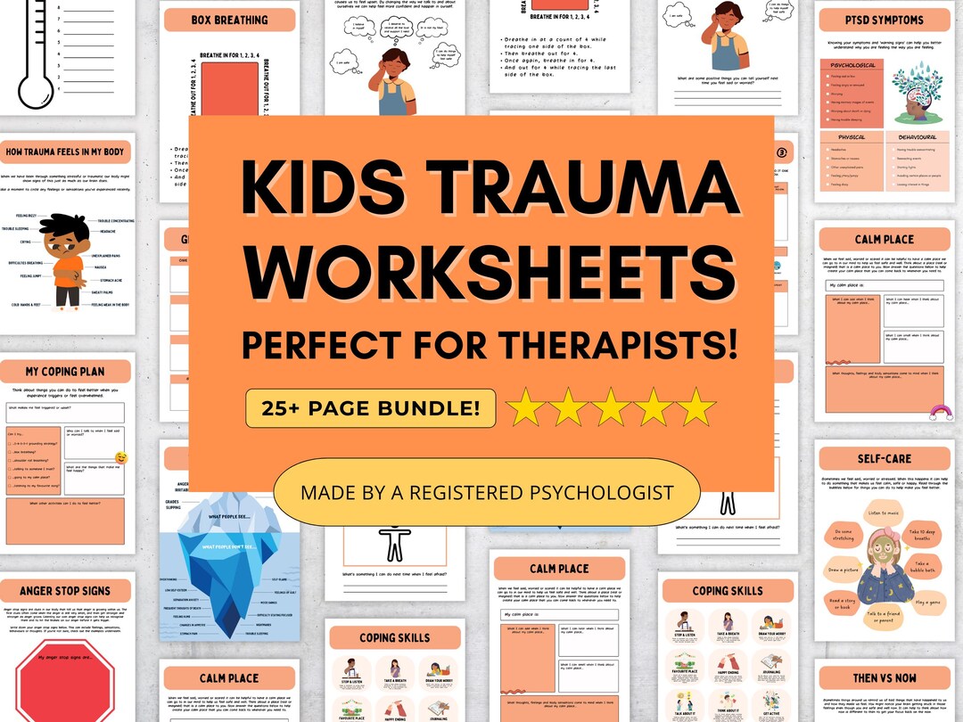 Kids Trauma & PTSD Worksheets Bundle With Coping Skills and Breathing ...