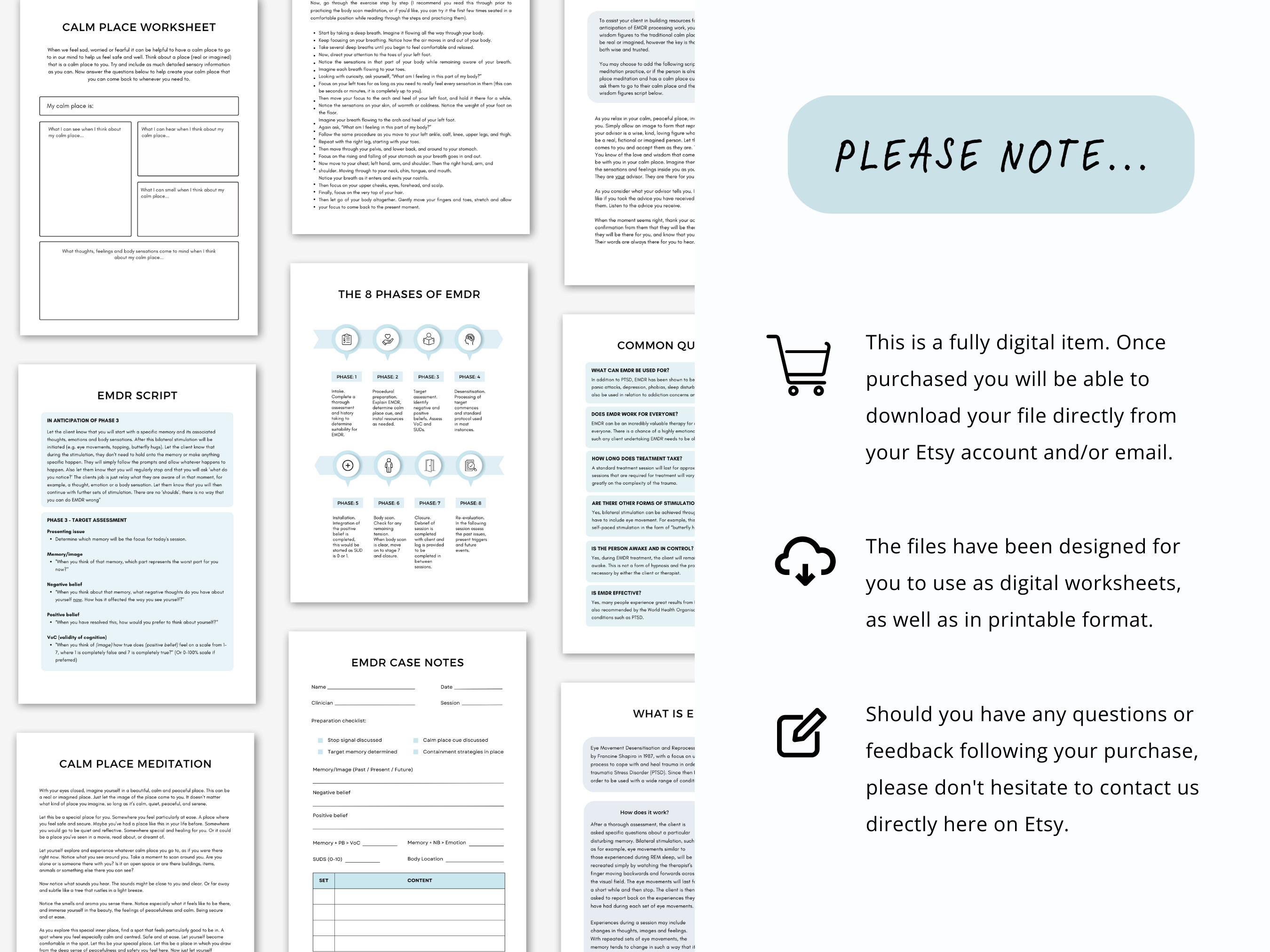 EMDR Therapy Worksheets and Case Notes Template Bundle for Therapist or ...