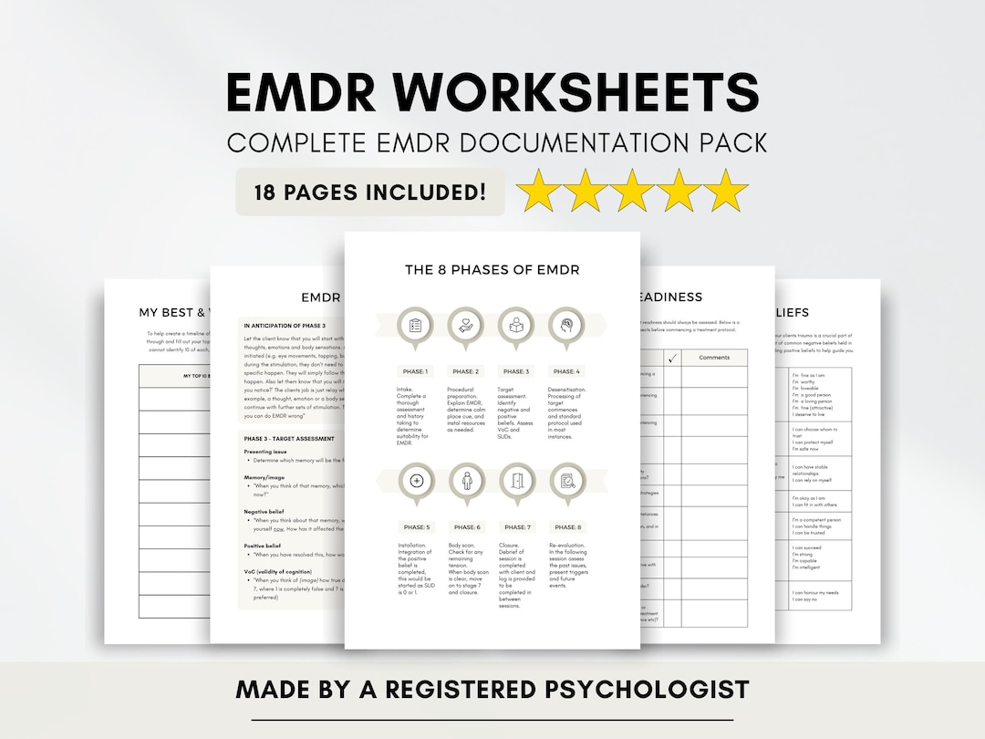 EMDR Therapy Worksheets Bundle for Managing Trauma & PTSD (PDF Digital ...