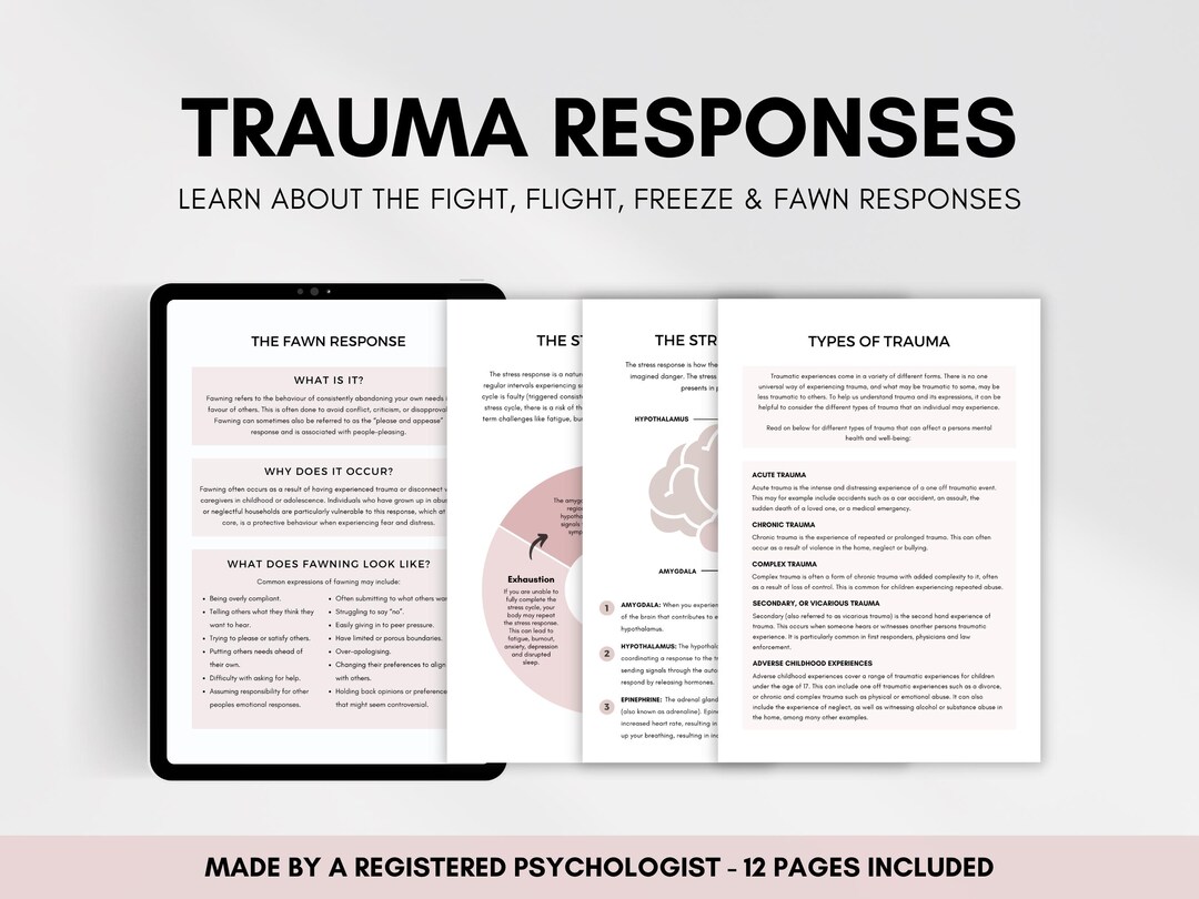 Trauma Response Psychoeducation Worksheets for Understanding Trauma ...