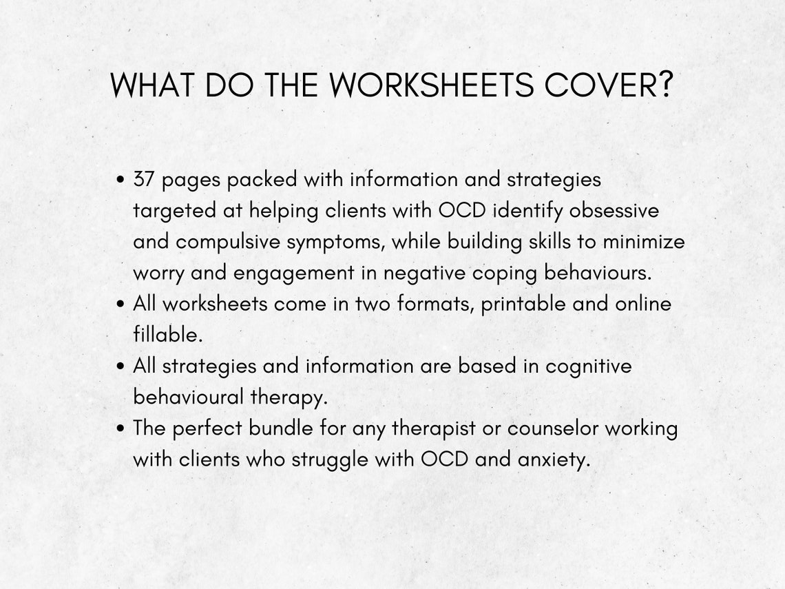 OCD Worksheets Bundle, CBT Workbook for Adults, Cognitive Behavioural ...