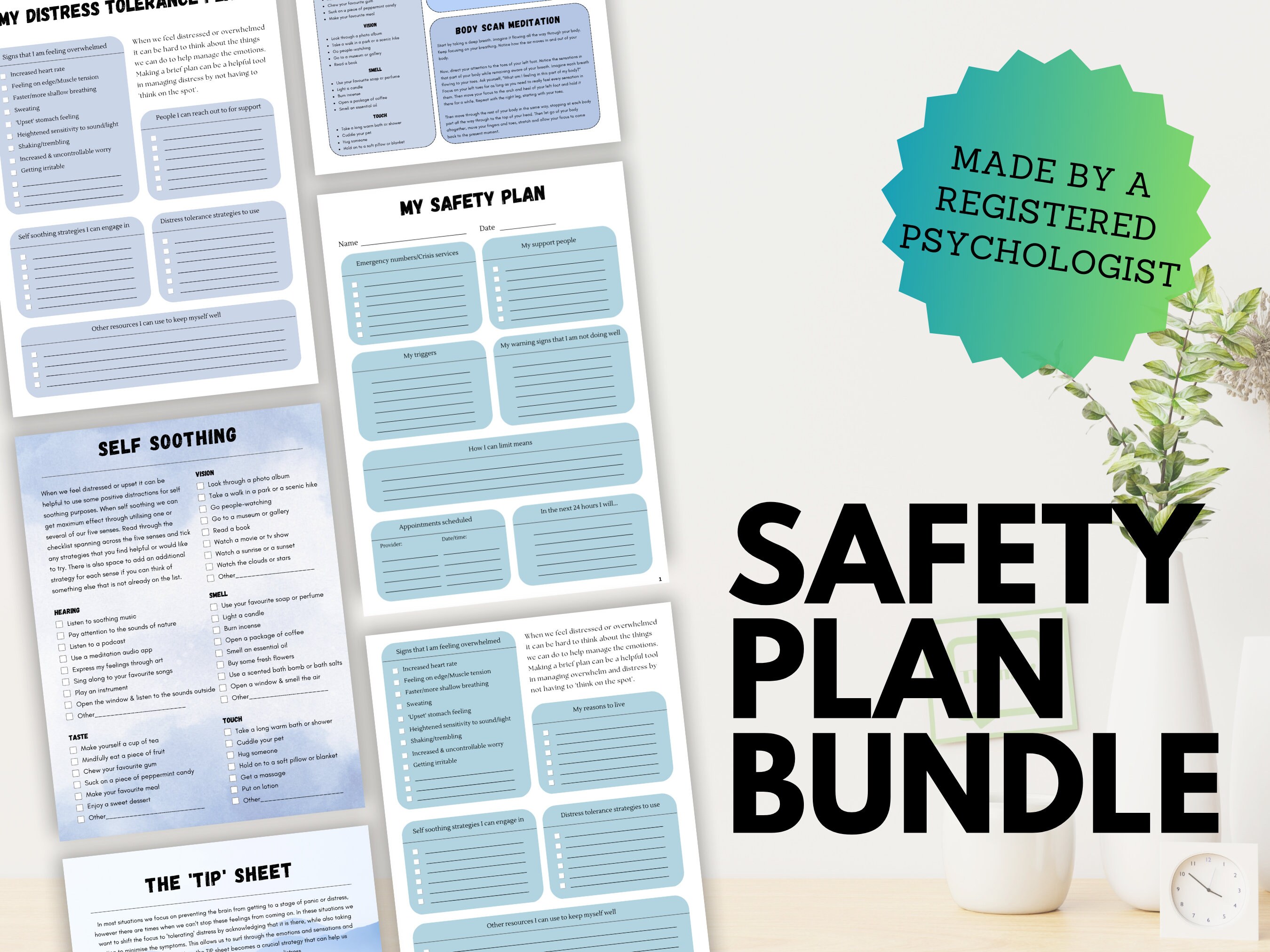 Fillable Safety Plan Worksheets for Psychologist & Counsellor - Etsy