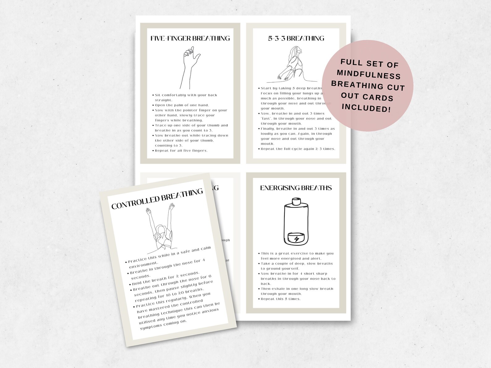 Mindfulness Worksheets for Adults and Teens Mindfulness Breathing Cards ...