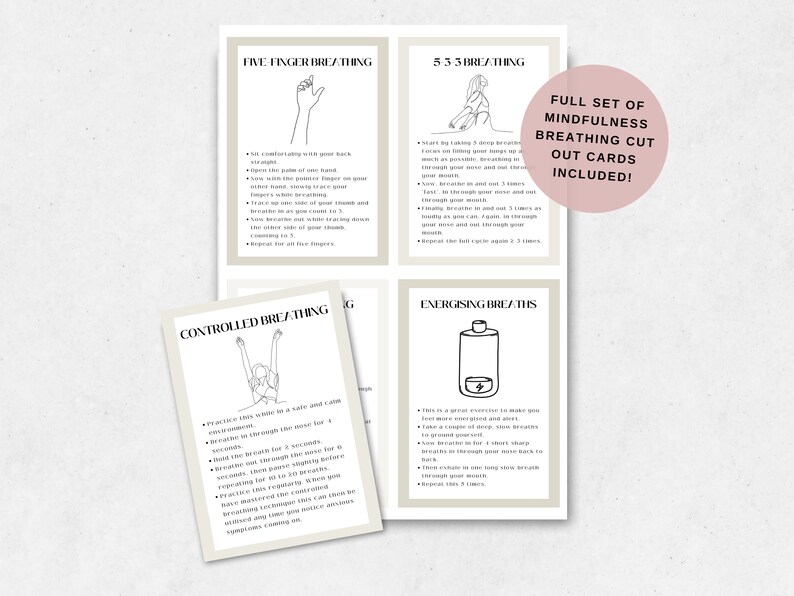 Mindfulness Worksheets for Adults and Teens Mindfulness Breathing Cards ...