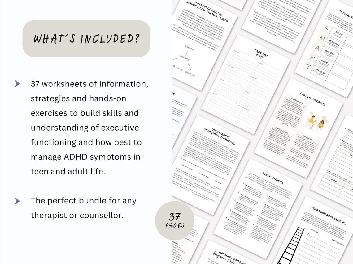 CBT Worksheets for ADHD: Neurodiversity Therapy Resource (printable ...