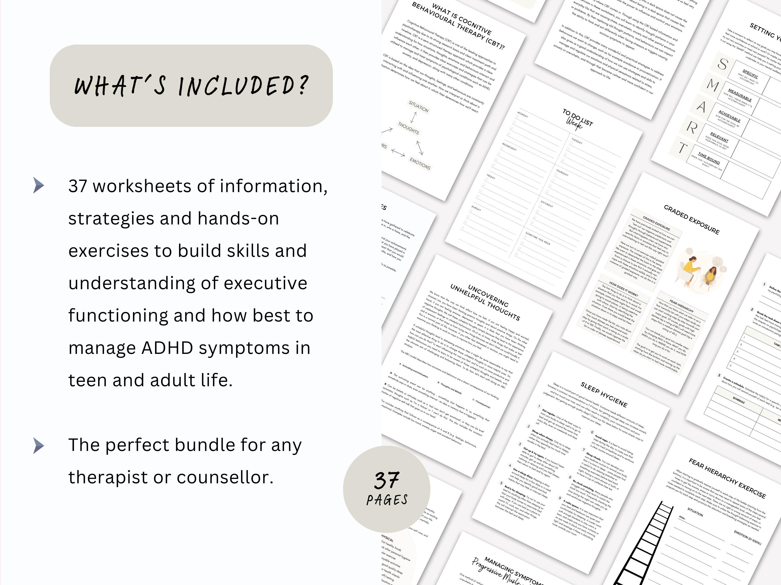 CBT Worksheets for ADHD: Neurodiversity Therapy Resource (printable ...
