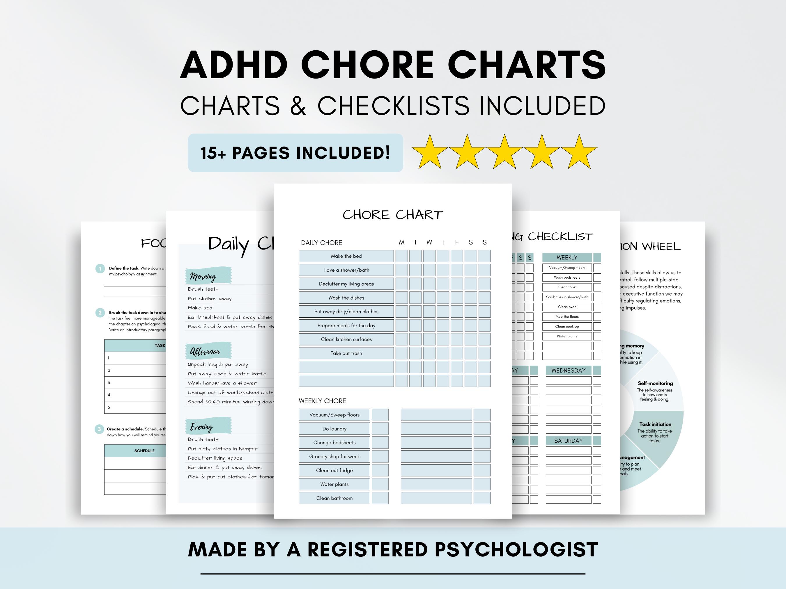 ADHD Chore Chart and Checklist Bundle: Teens & Adults (printable ...