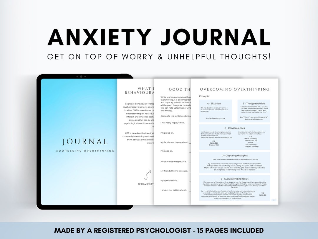 Anxiety Journal and Worksheets for Overthinking and Negative Thoughts ...