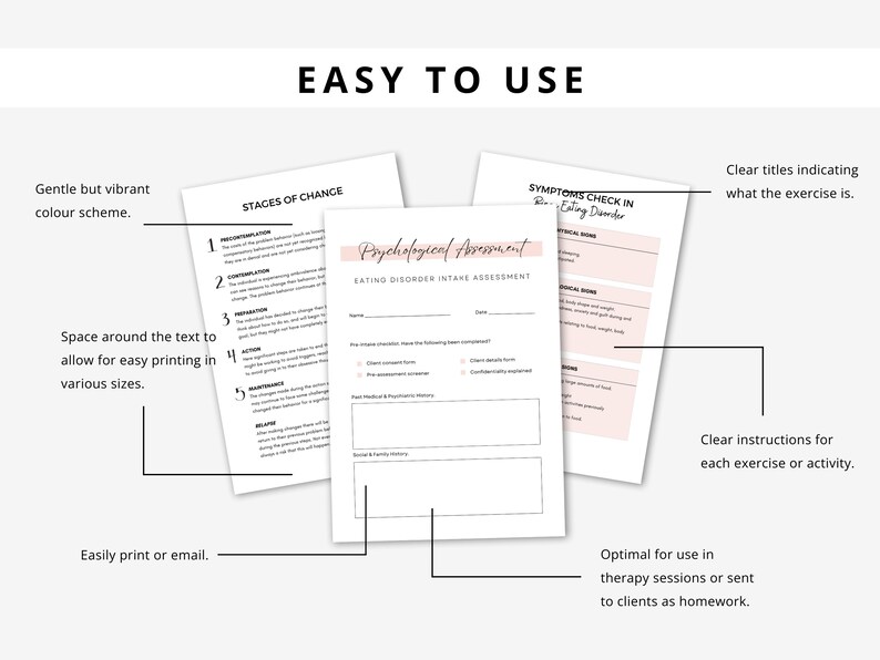 Eating Disorder Assessment Worksheets: Therapy Intake Forms (digital ...