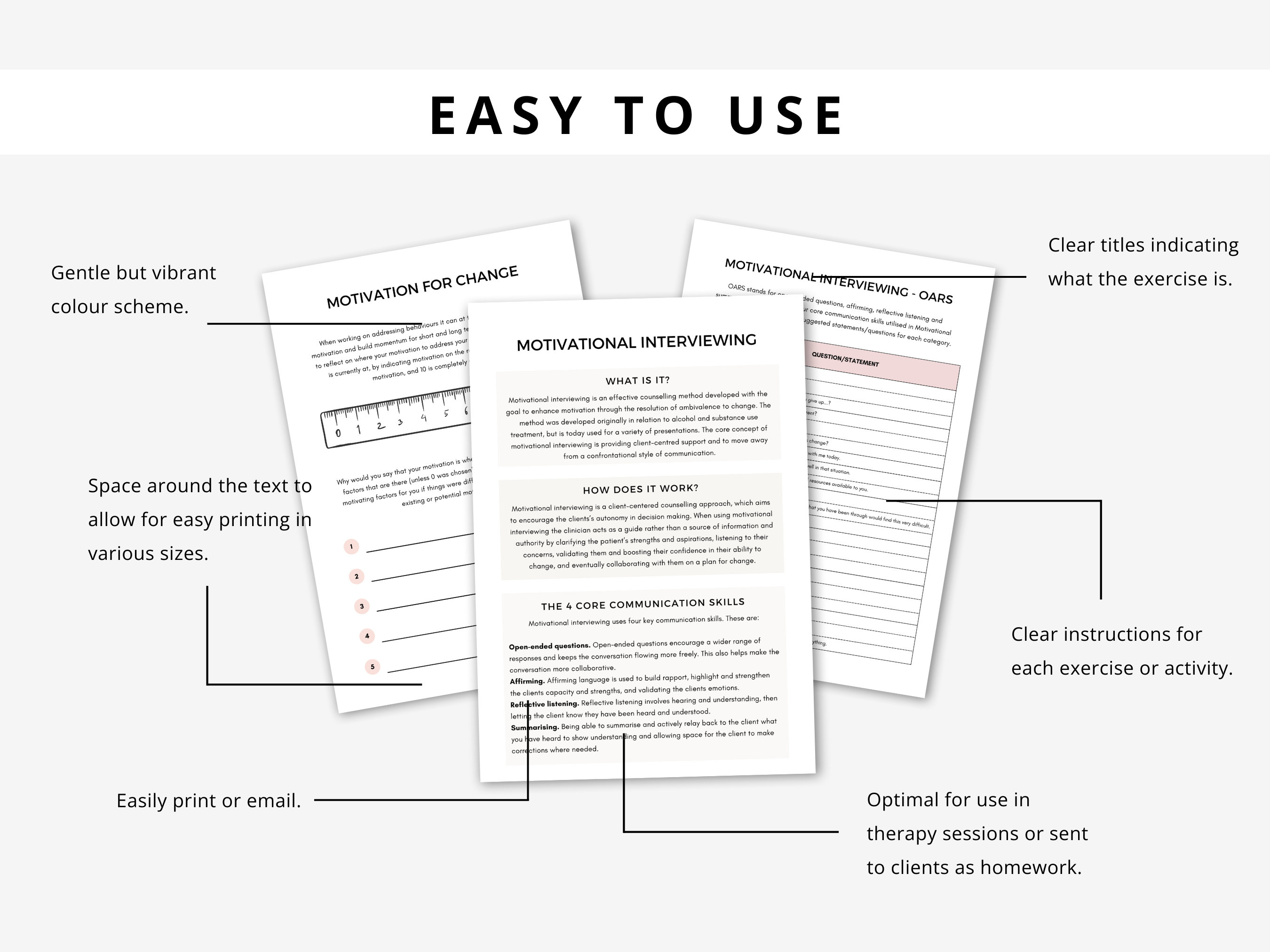 MI Therapy Toolbox: Motivational Interviewing Worksheets (PDF Digital ...