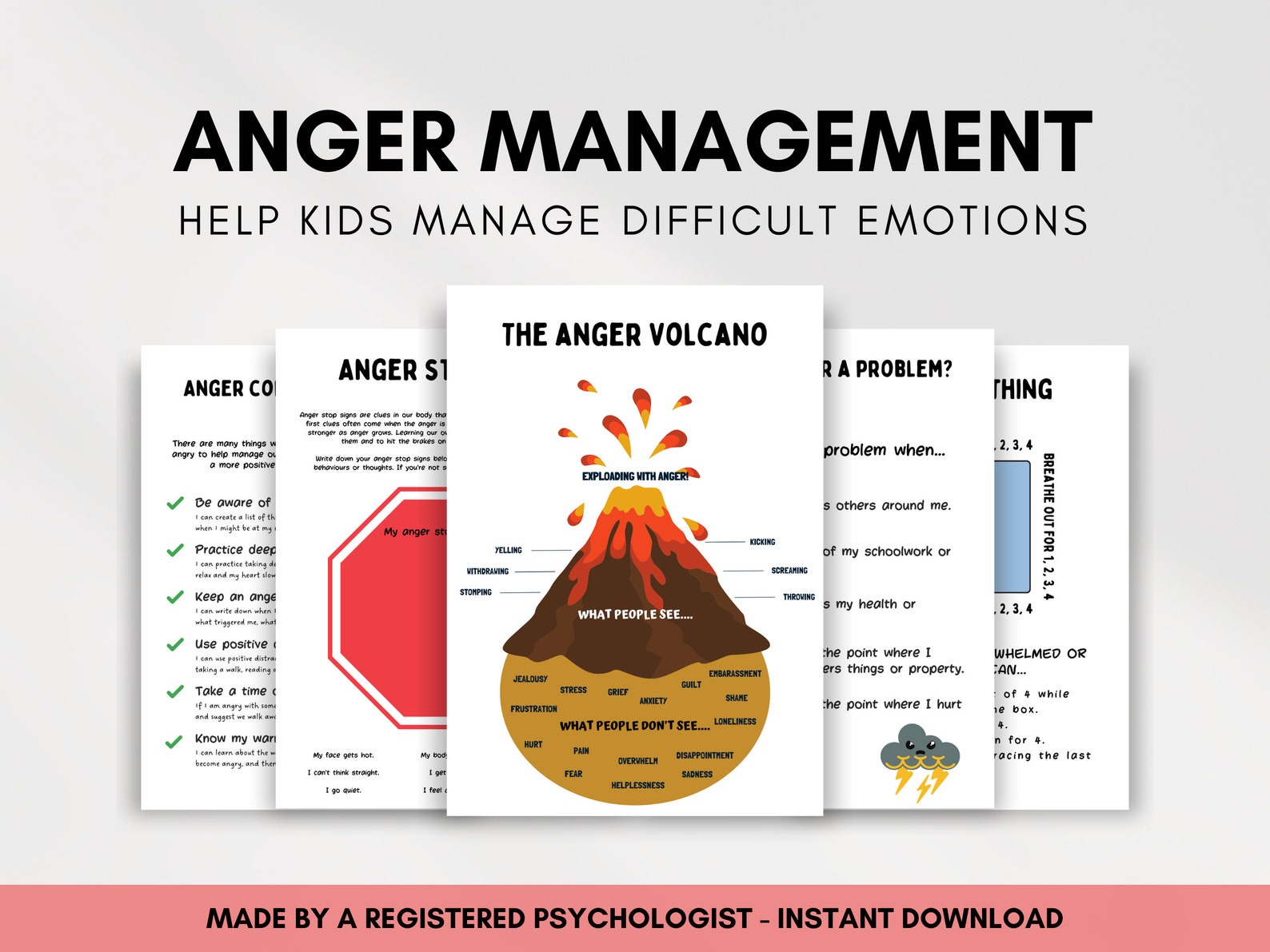 Anger Management Worksheets for Kids: Emotional Regulation (printable ...