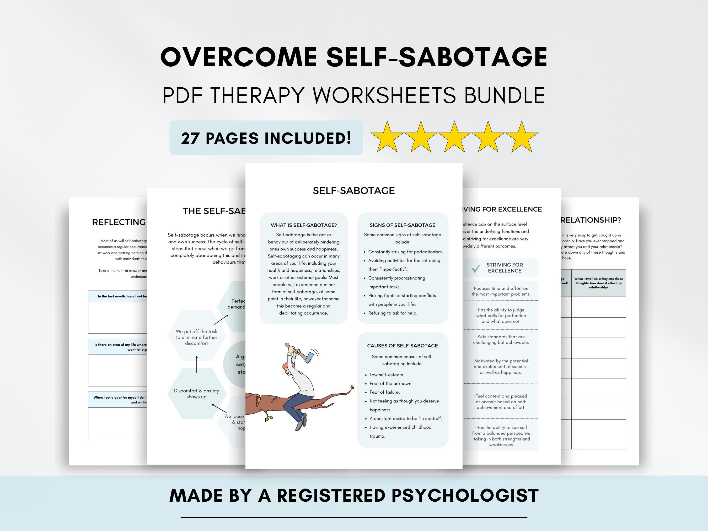 Self Sabotage Worksheets: Self Esteem & Confidence Building (printable ...