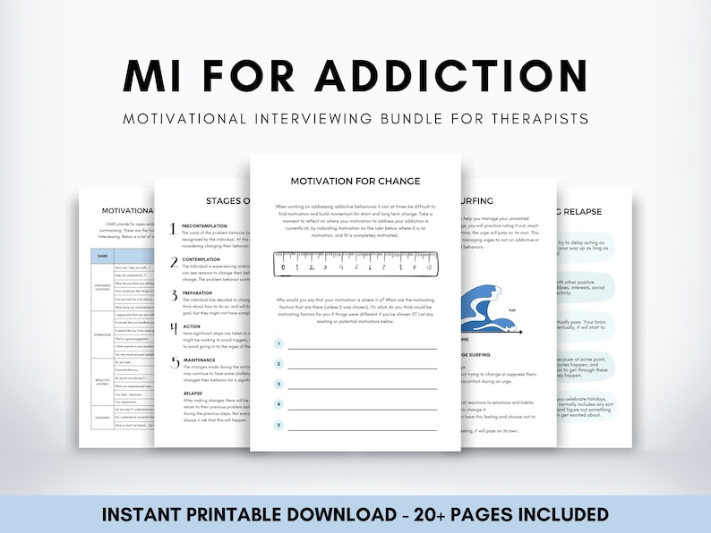 Motivational Interviewing Cheat Sheet For Addiction Recovery Mi Worksheets Bundle Therapist