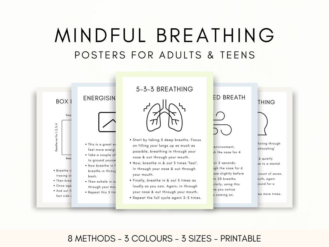 Mindful Breathing Posters: Anxiety & Grounding Techniques (digital ...