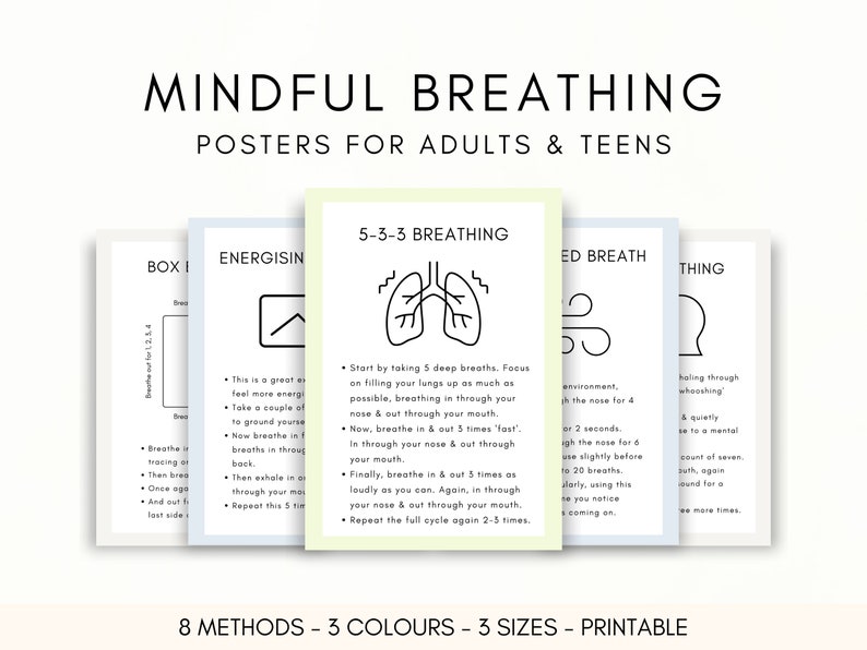 Mindful Breathing Poster Bundle for Adults, Anxiety for Teens ...