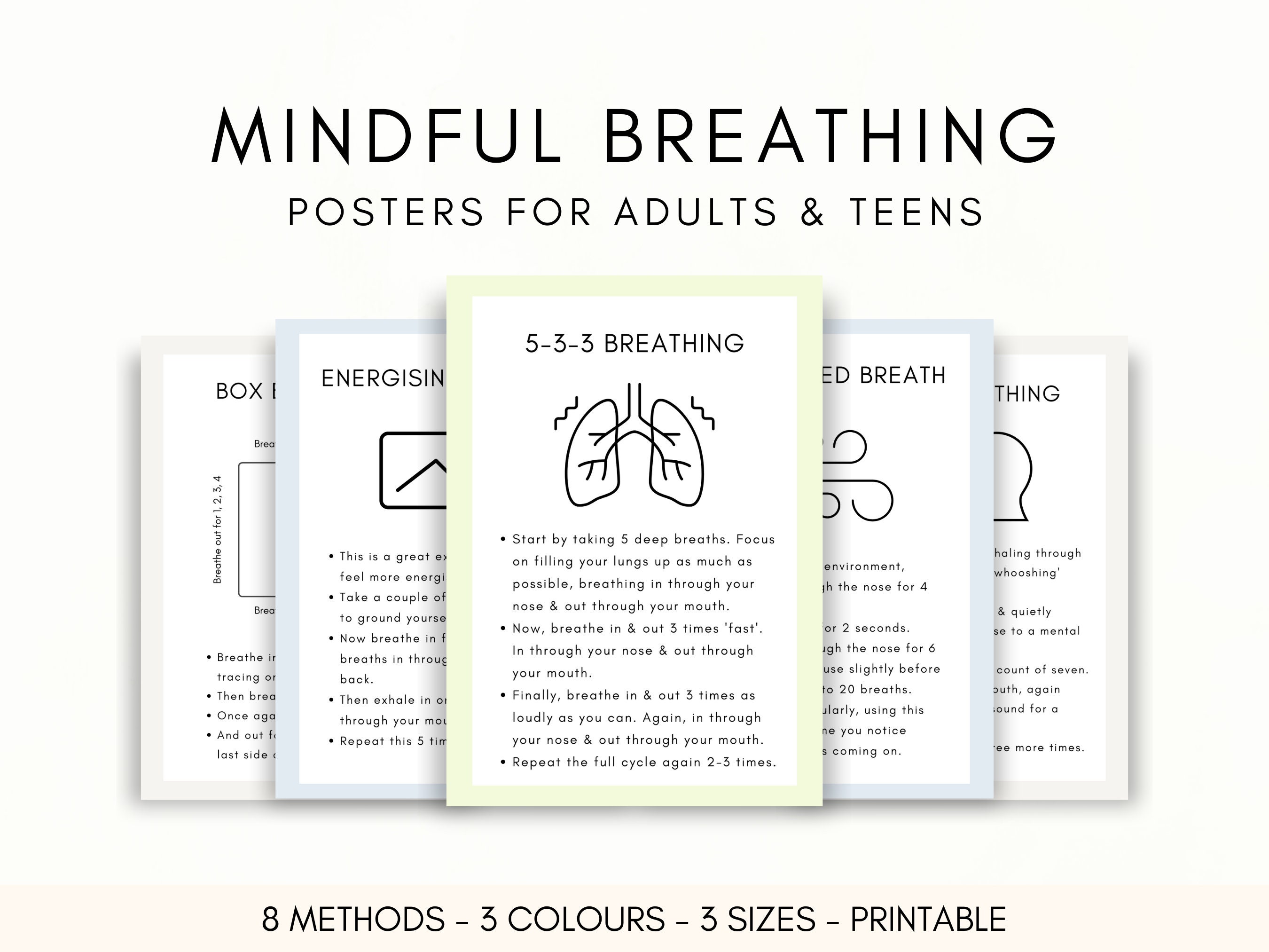 Mindful Breathing Poster Bundle for Adults, Anxiety for Teens ...