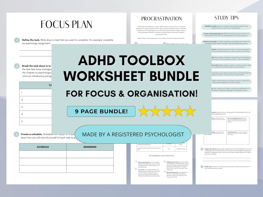 ADHD Toolbox Worksheets for Adults and Teens to Improve Focus ...