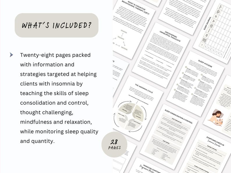 CBT Worksheets for Insomnia: Sleep Therapy Resource (printable ...