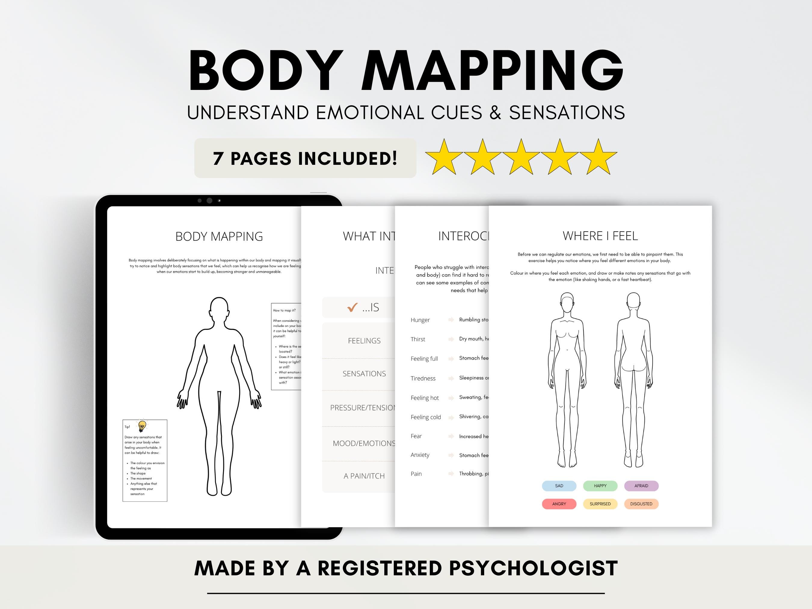 Body Mapping Therapy Worksheets to Better Manage Emotional Cues and ...