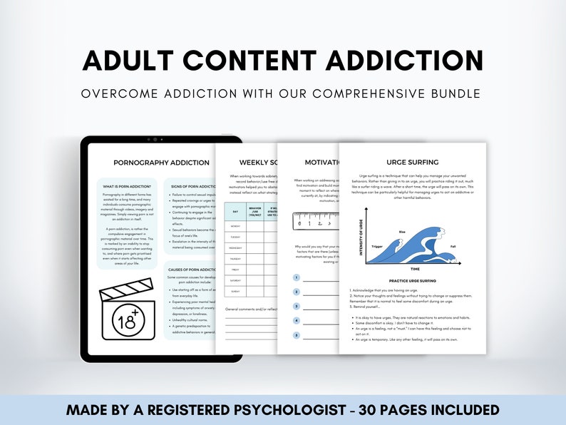 Adult Content Addiction Worksheets: CBT & Motivational Interviewing ...