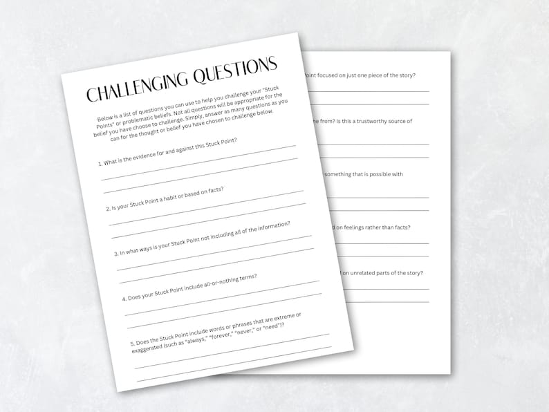 Stuck Points Therapy Worksheets Bundle CPT Therapy CBT Worksheets for ...