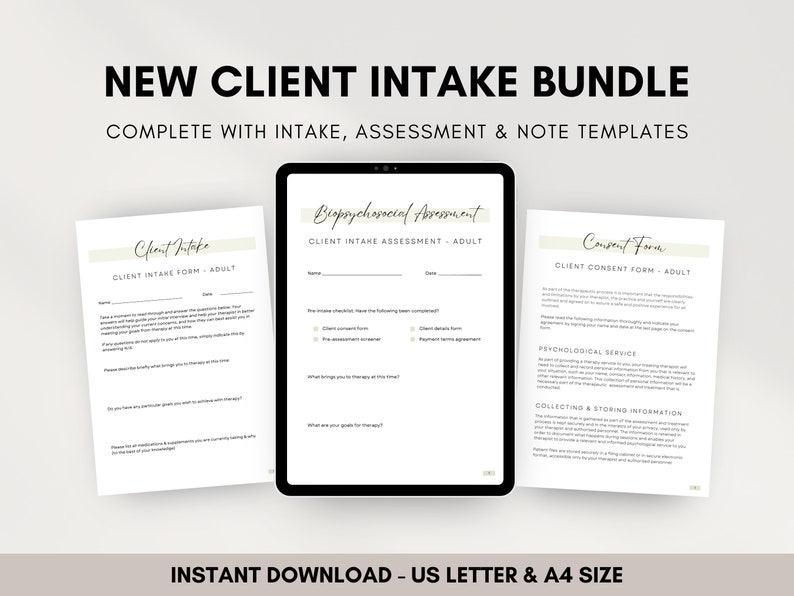 Therapy Intake Form Bundle, New Client Questionnaire, Psychotherapy ...