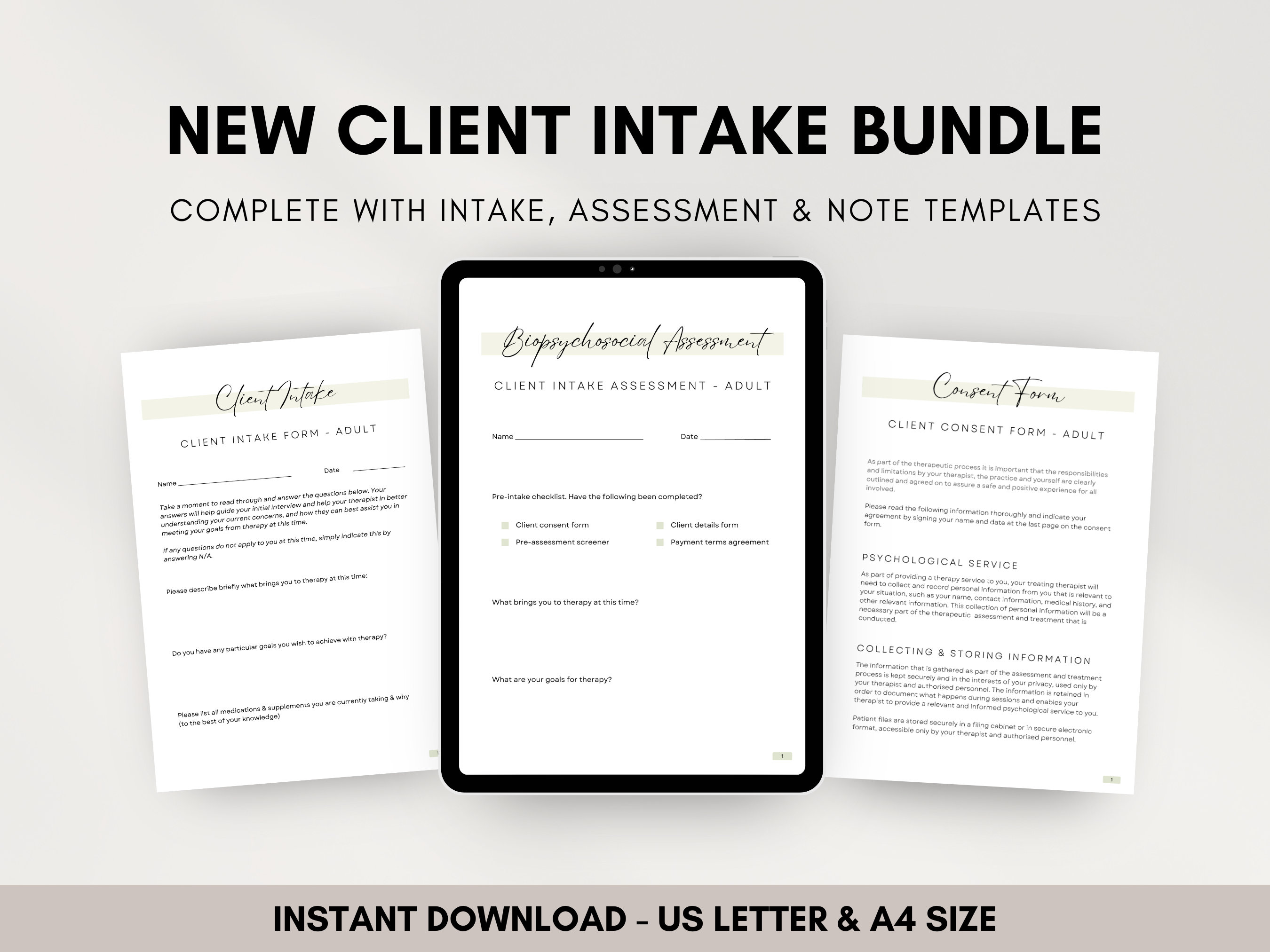 Therapy Intake Form Bundle, New Client Questionnaire, Psychotherapy ...