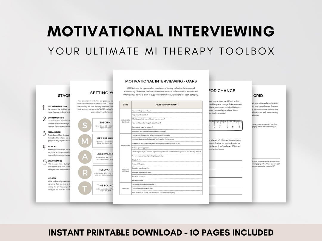 Motivational Interviewing Worksheets for Therapist or Counselor, MI ...