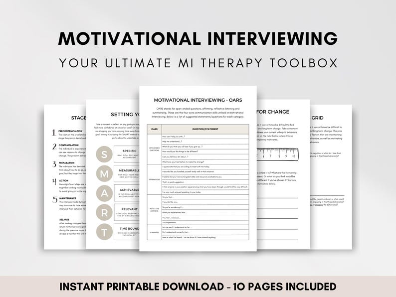 Motivational Interviewing Worksheets for Therapist or Counselor, MI ...