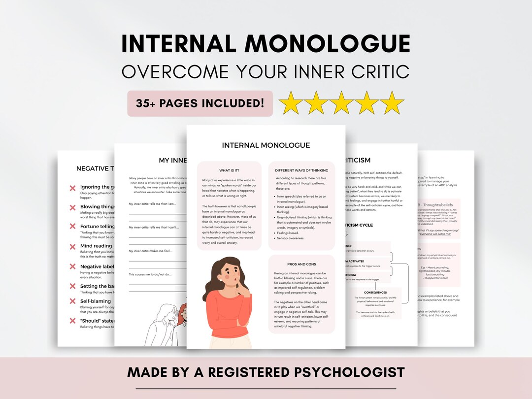 Internal Monologue Therapy Worksheets for Overcoming Inner Critic (PDF ...