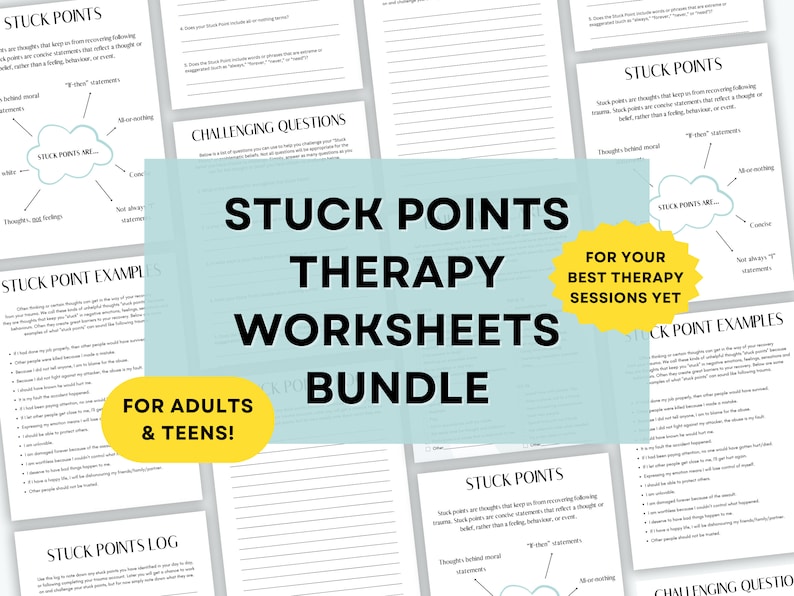 Stuck Points Therapy Worksheets Bundle CPT Therapy CBT Worksheets for ...