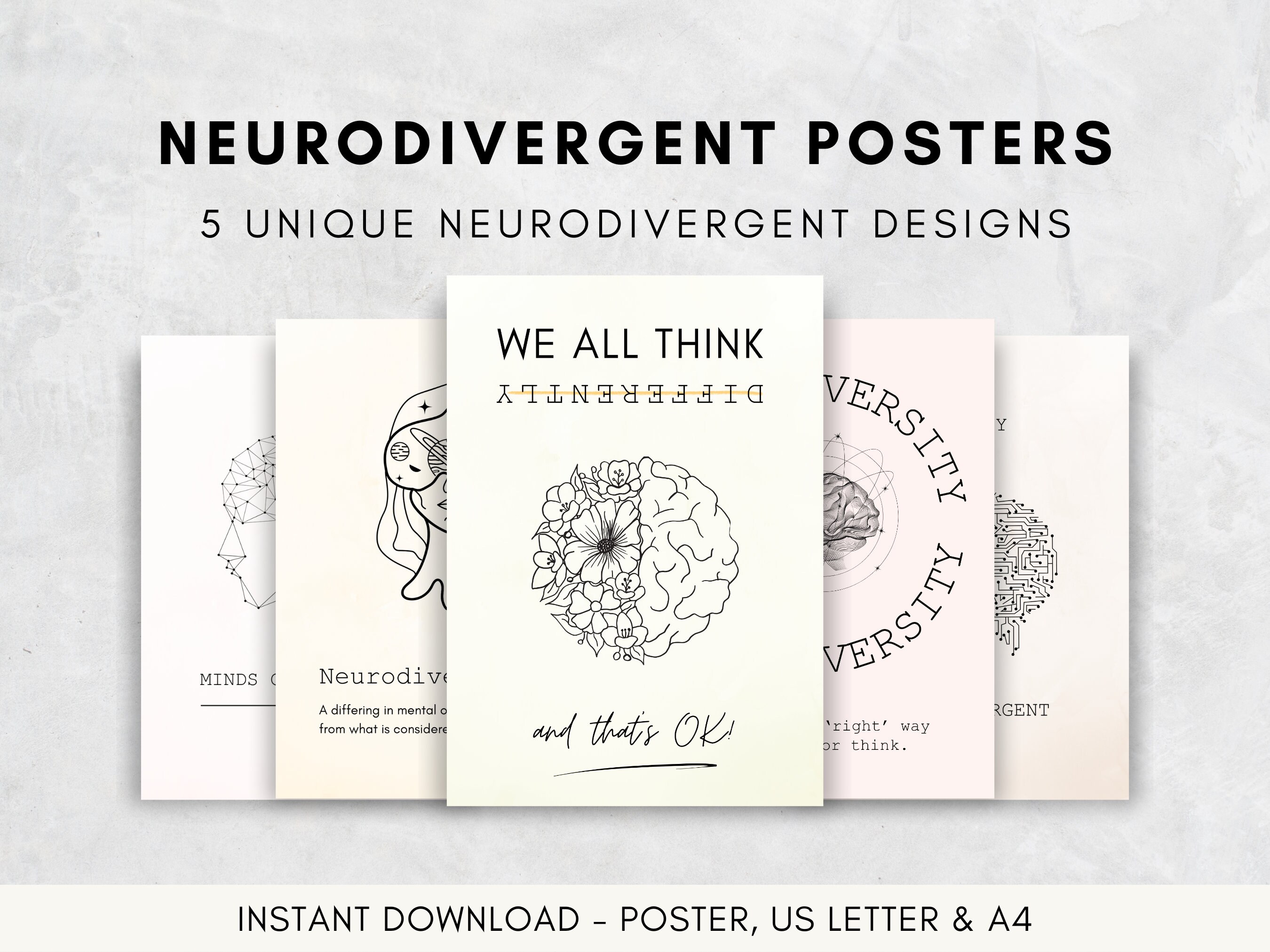 Neurodivergent Art Prints, Neurodiversity Poster Bundle for Therapist ...