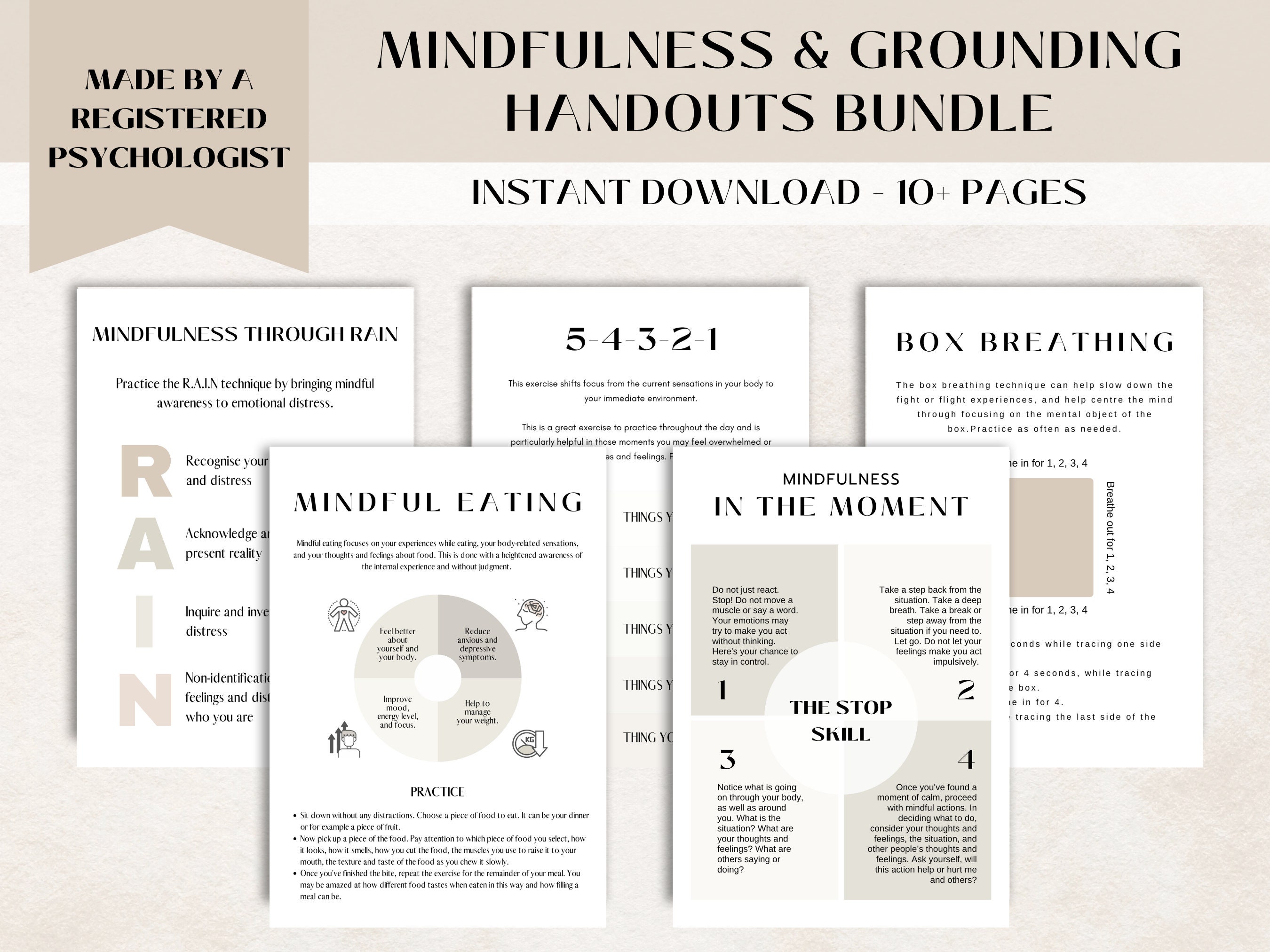 Mindfulness & Grounding Worksheets Bundle Mindfulness - Etsy Australia