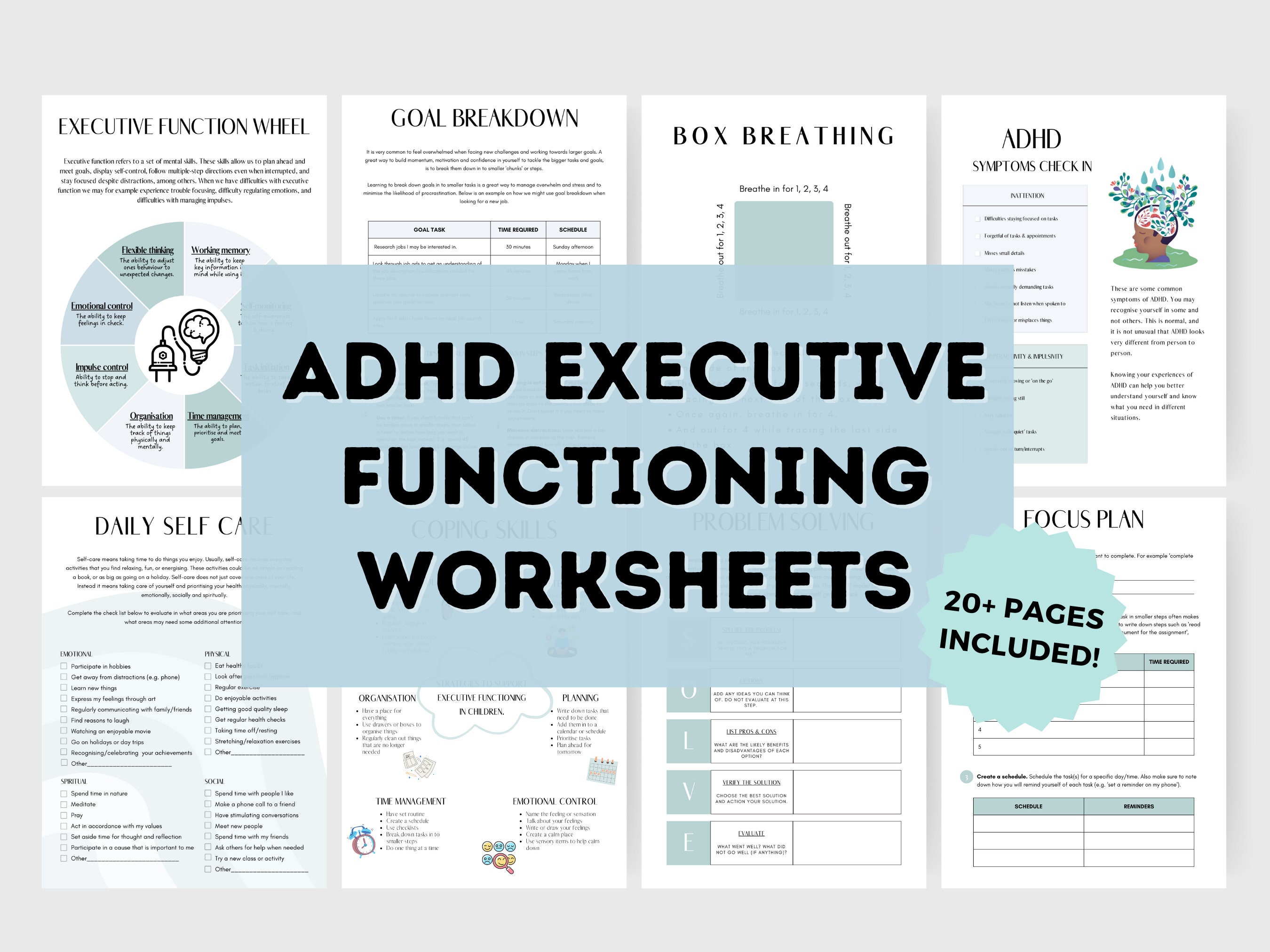 Executive Function ADHD Worksheets Bundle | ADHD Workbook for Adults ...