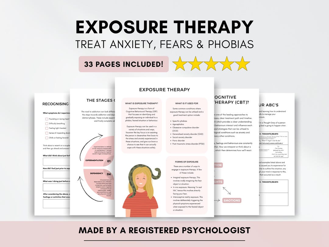 Exposure Therapy Worksheets: Anxiety, Fears, Phobias (psychoeducation ...