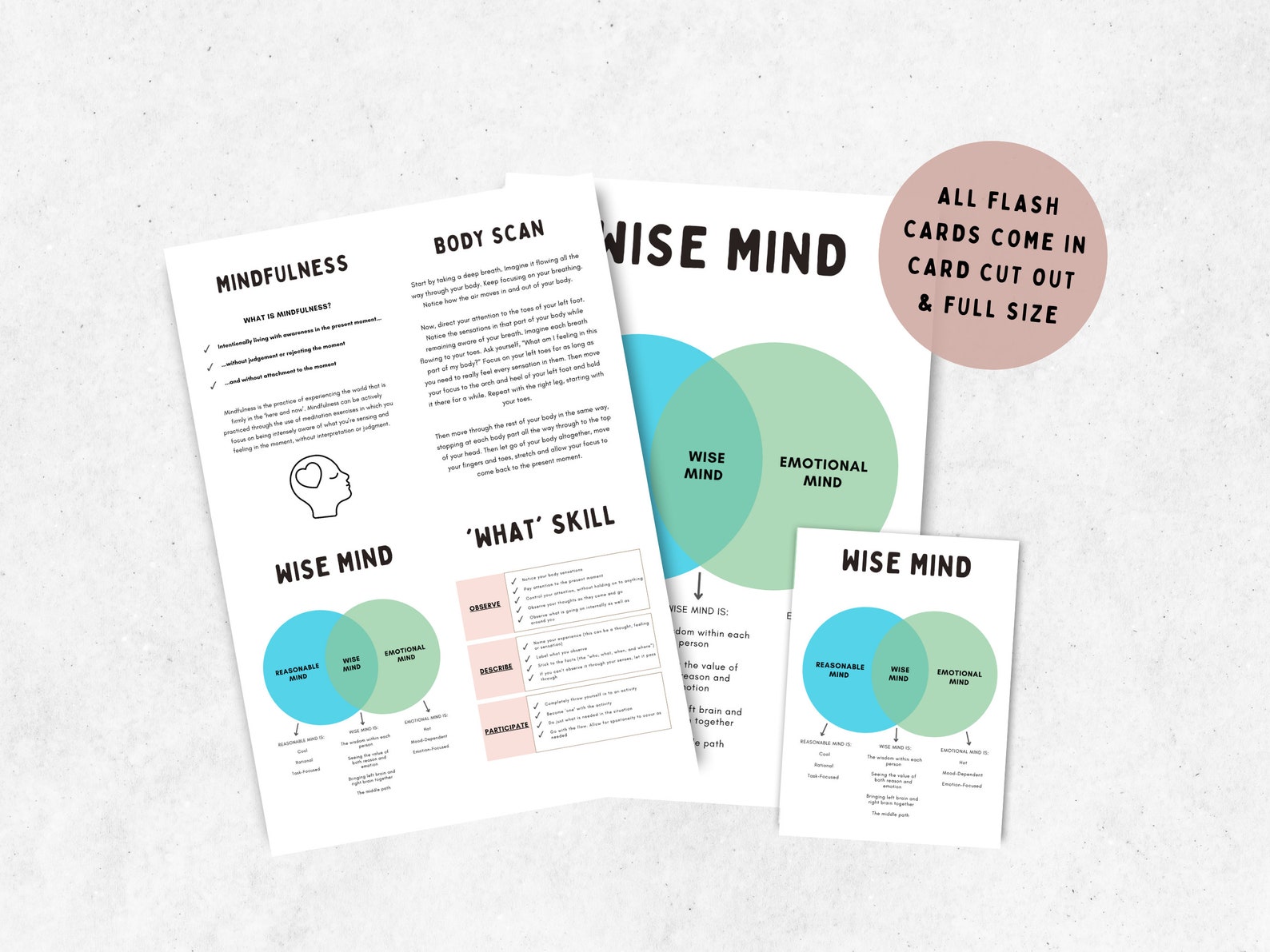 DBT Skills Worksheets & DBT Flash Cards Bundle Mindfulness Worksheets ...