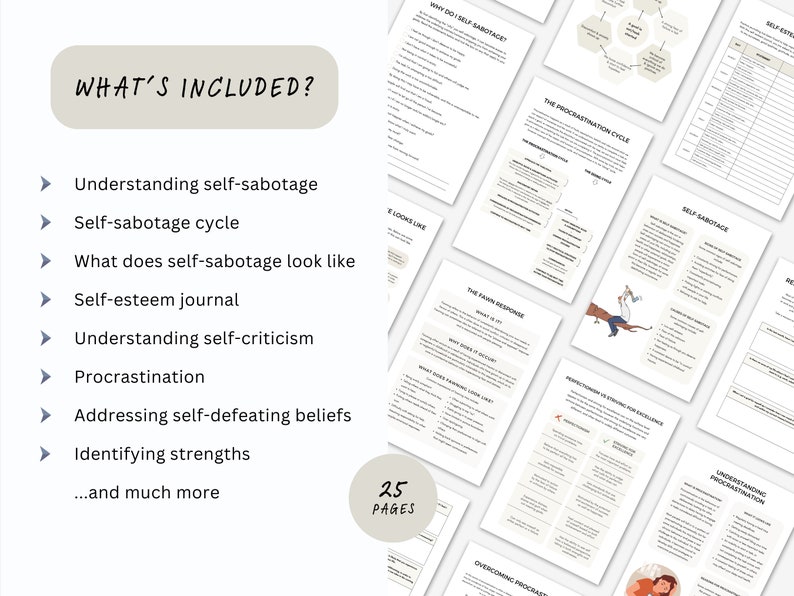 Self Sabotage Worksheets: Overcome Self-defeating Behaviors (printable ...