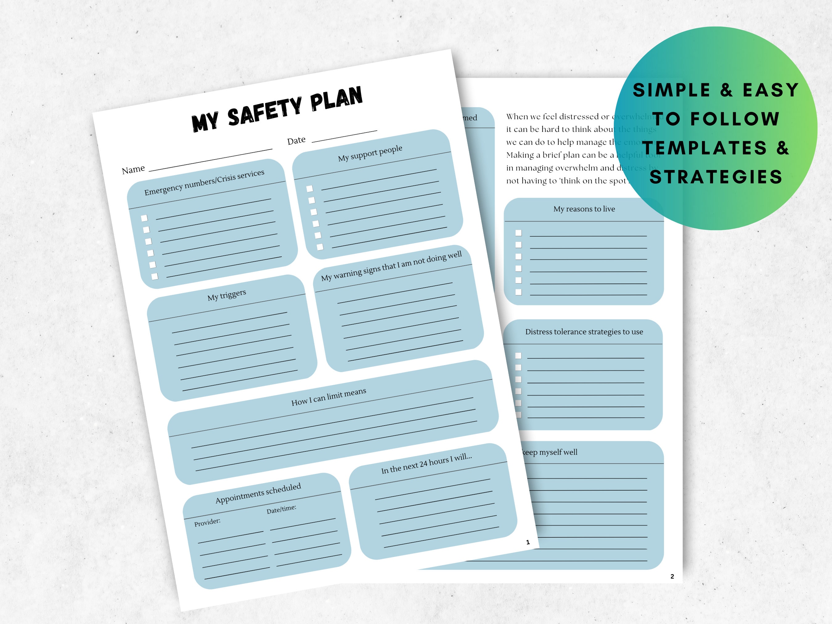 Fillable Safety Plan Worksheets for Psychologist & Counsellor - Etsy